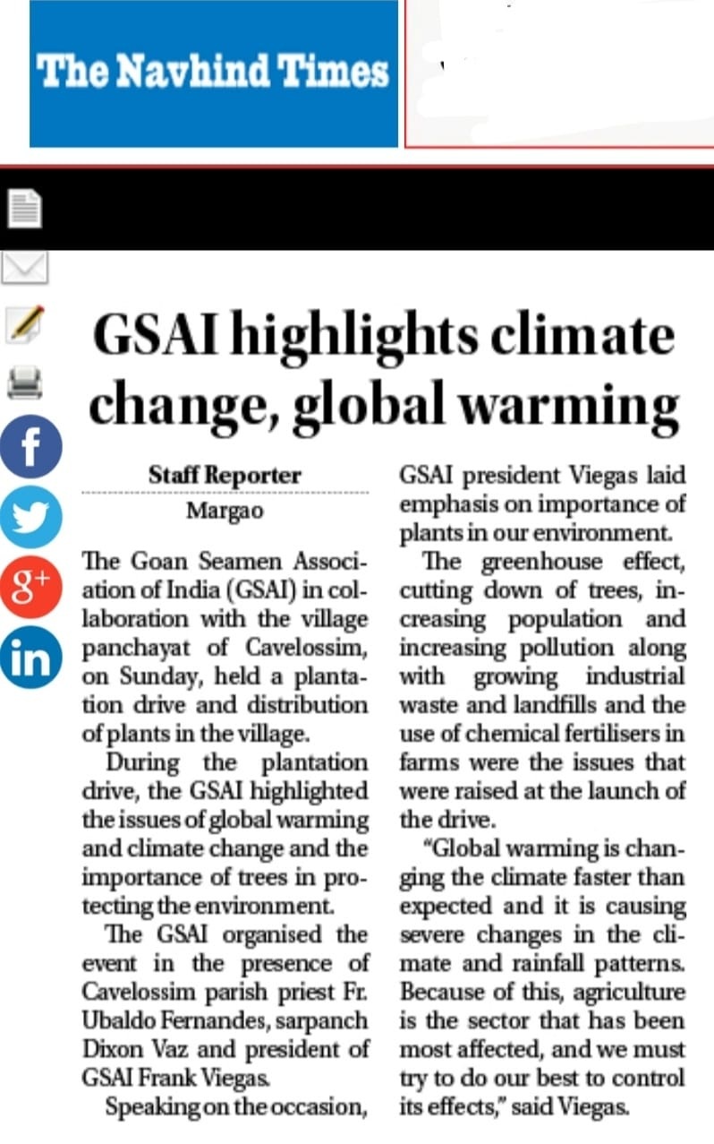 GSAI highlights climate change, global warming - Goan Seamen ...