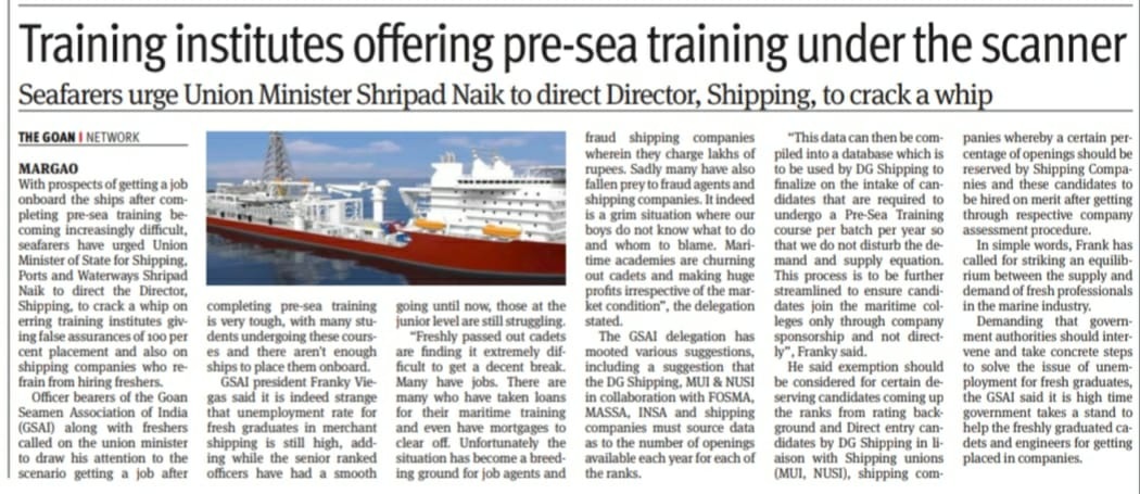 Training institutes offering pre-sea training under the scanner - Goan ...